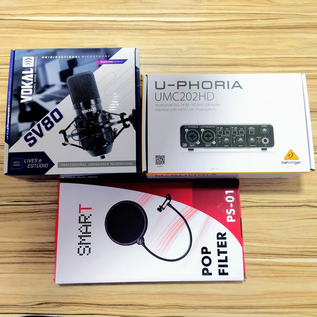 KIT C/ MICROFONE CONDENSADOR + FILTRO + INTERFACE DE AUDIO | Shopee Brasil