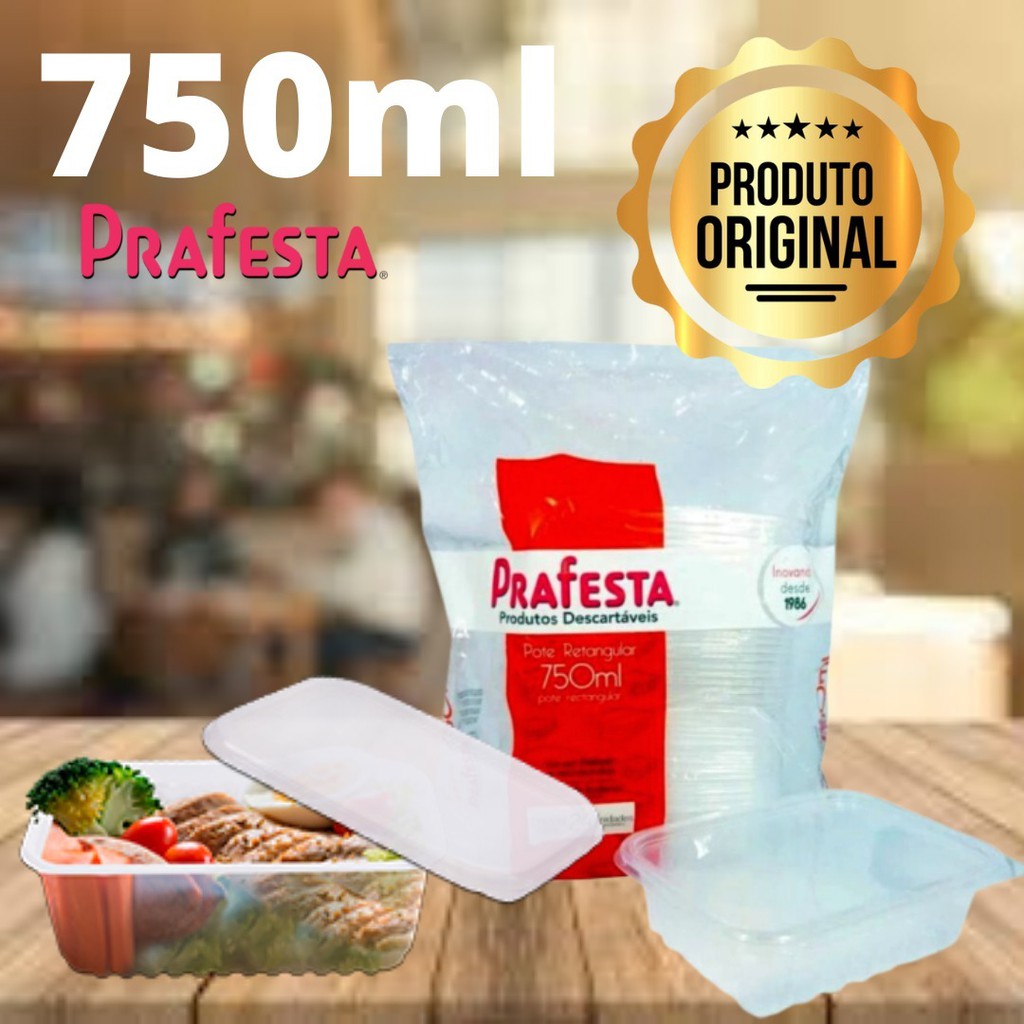 Pote Plástico Retangular Prafesta de 750ml Para Microondas E Freezer, Marmita Fit 24 unidades ...