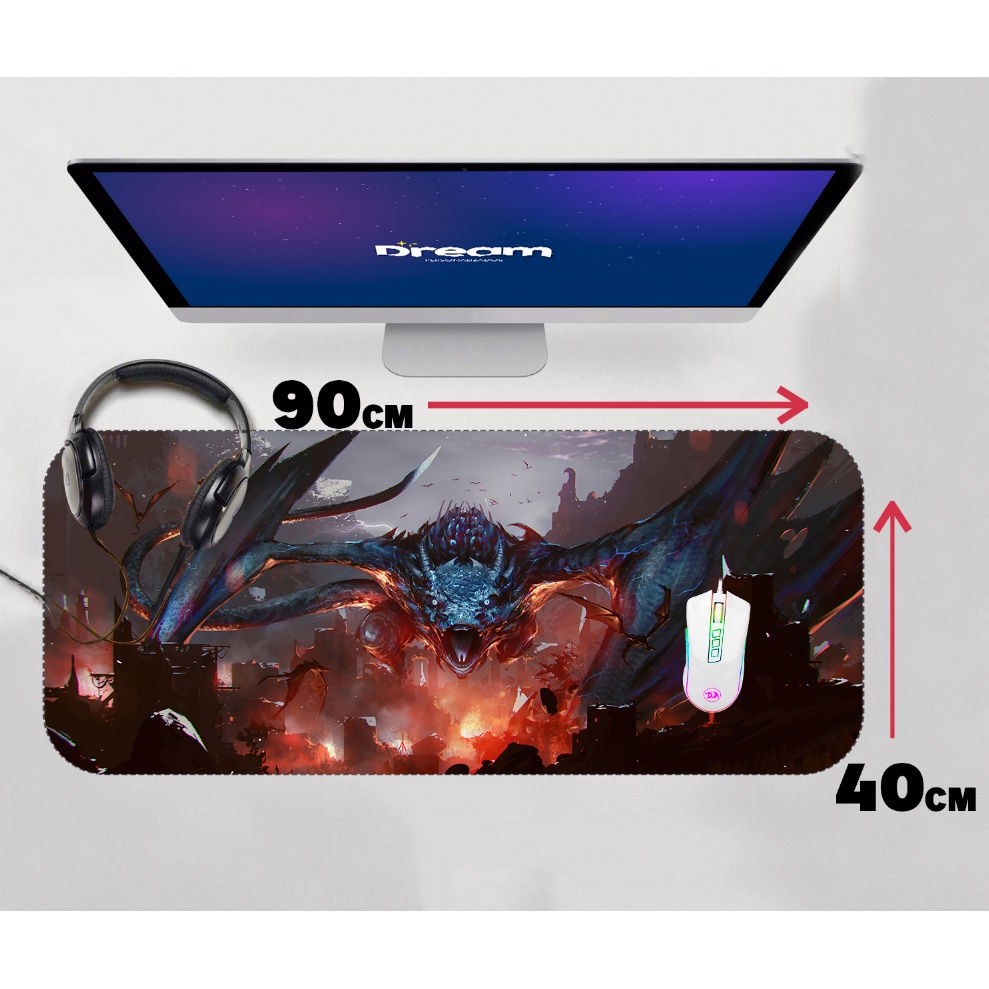Mouse Pad Gamer Dragão Anime Extra Grande 90x40 70x30 60x40 ...