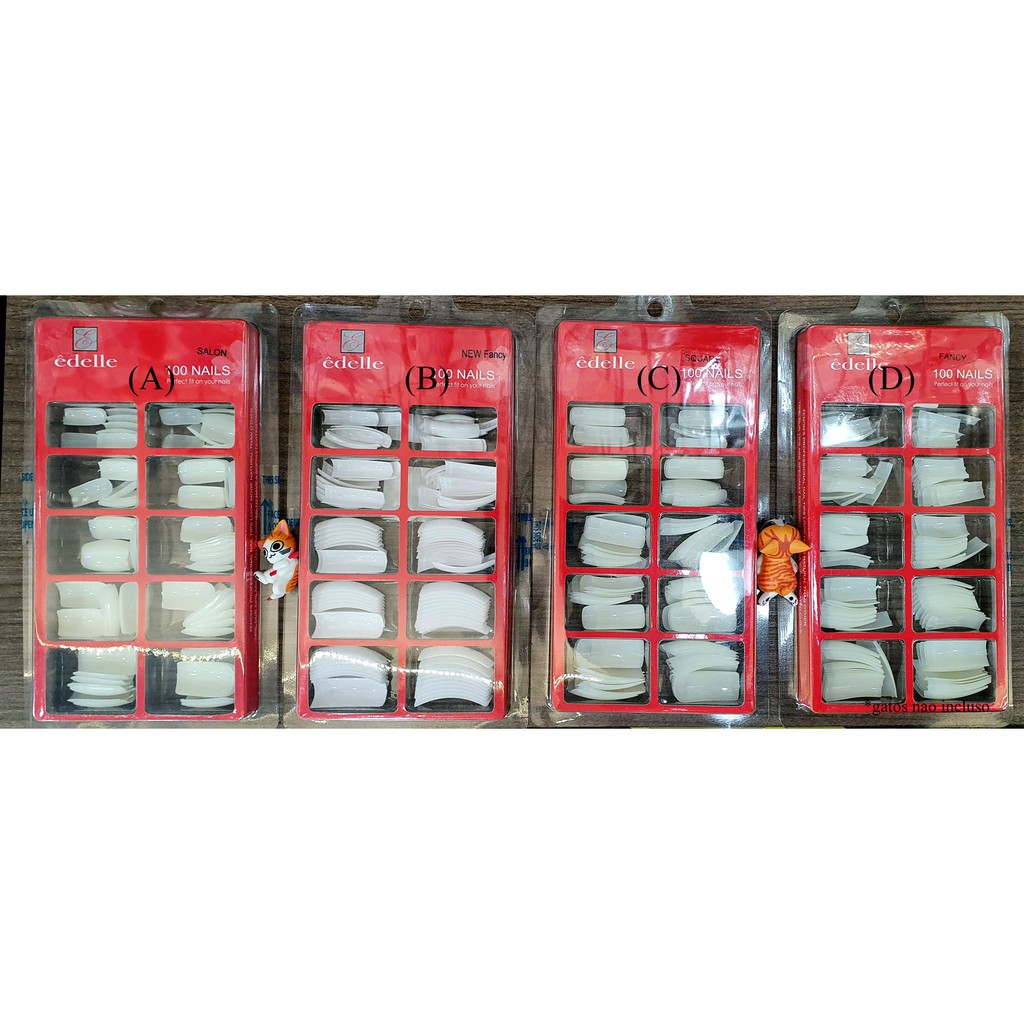 Kit 100 Unhas Postiças EDELLE Natural Leitosa Tips e Inteiriça com 100 ...