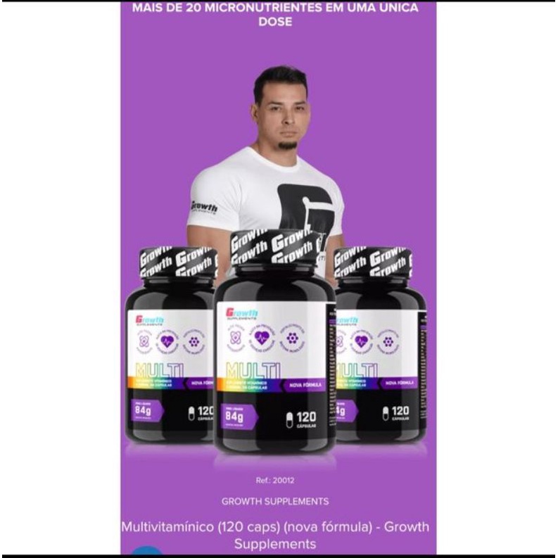 Multivitamínico Growth - 120 caps ( Nova Fórmula) Growth SUPPLEMENTS ...