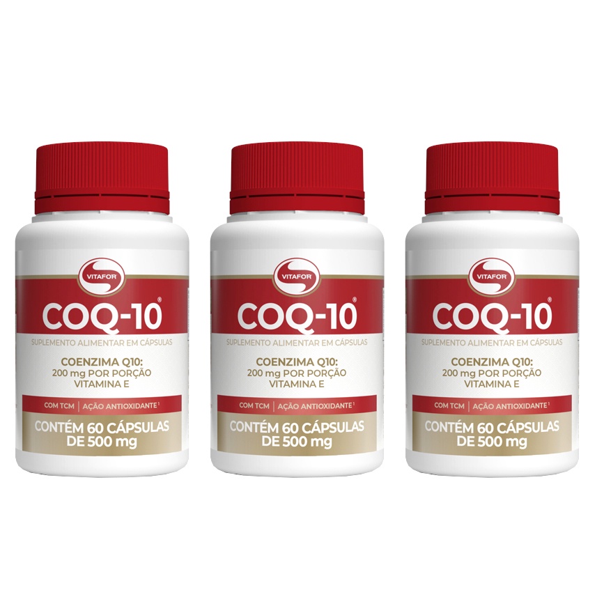 Kit c/3 Coenzima Q10 Coq-10 200mg C/60 Capsulas Vitafor | Shopee Brasil