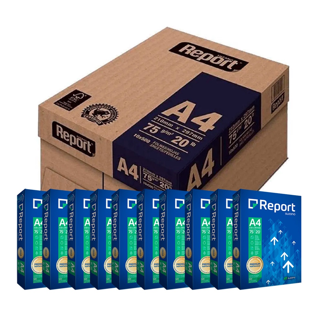 Caixa De Papel Sulfite A4 Branco Com 5000 Folhas 10 Resmas 75g Report