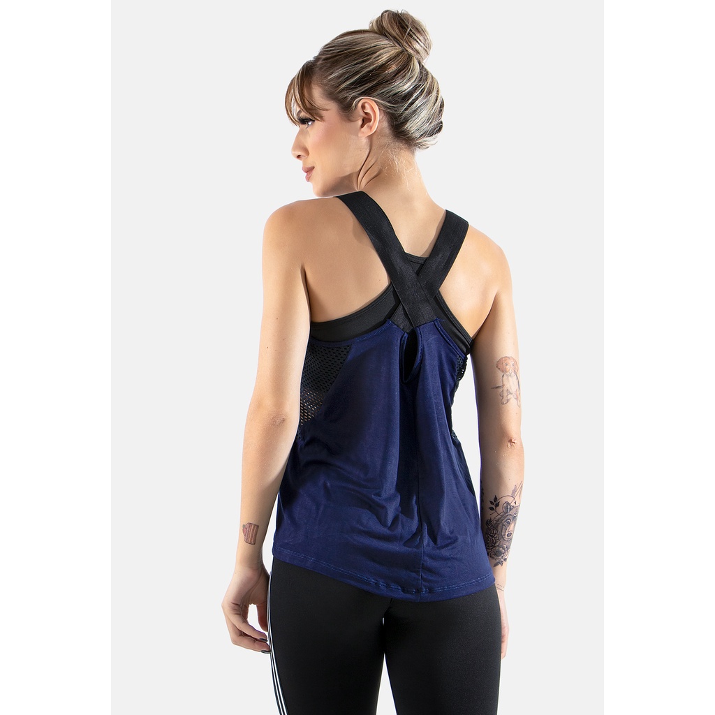Regata Feminina Fitness Trançada Nas Costas Com Elástico | Shopee Brasil