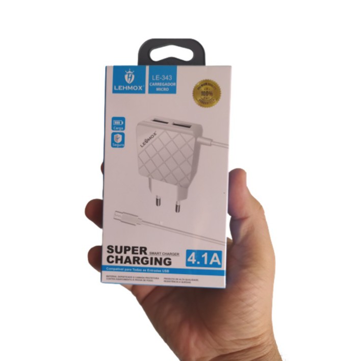 Carregador Para Celular + Cabo Micro Usb V8 Carga Rápida 2 entradas usb ...