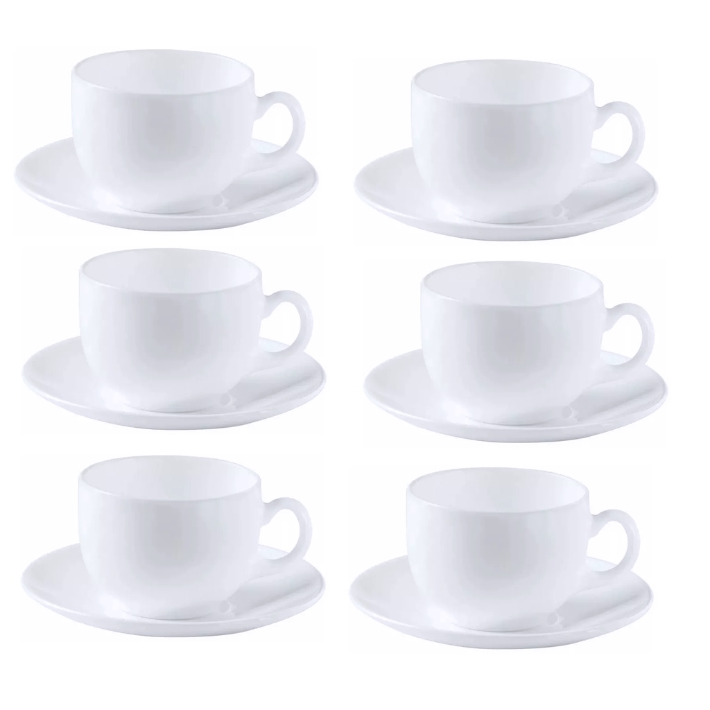 Jogo De 6 Xícaras Com 6 Pires Para Chá 200ml Íris La Opala Vidro Branco Opaline | Shopee Brasil
