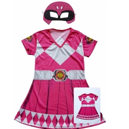 Fantasia Infantil Roupa Power Rangers Vestido Rosa Com Máscara | Shopee ...