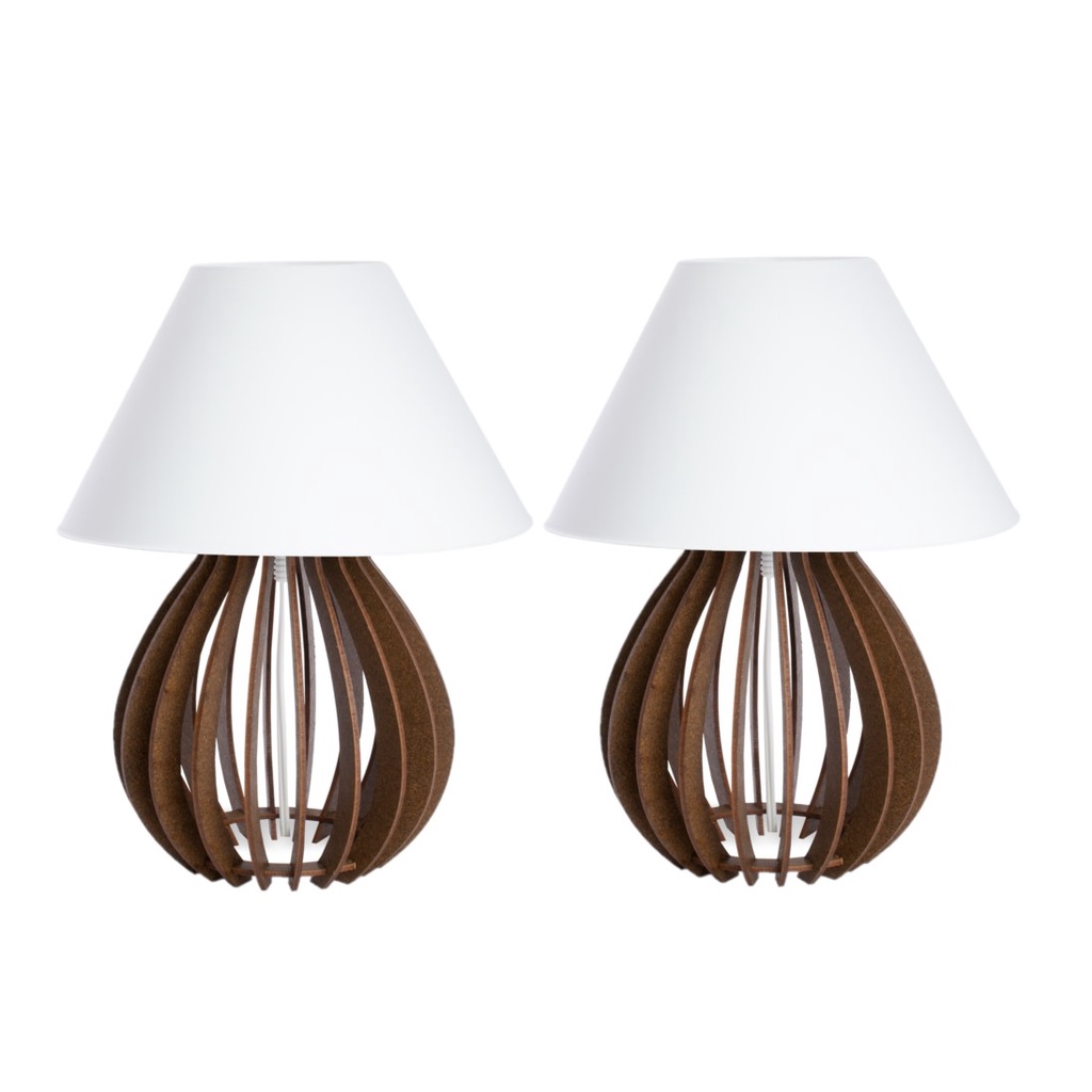 Kit 2 Abajures De Mesa Clássico Moderno Retro Luminária De Madeira ...