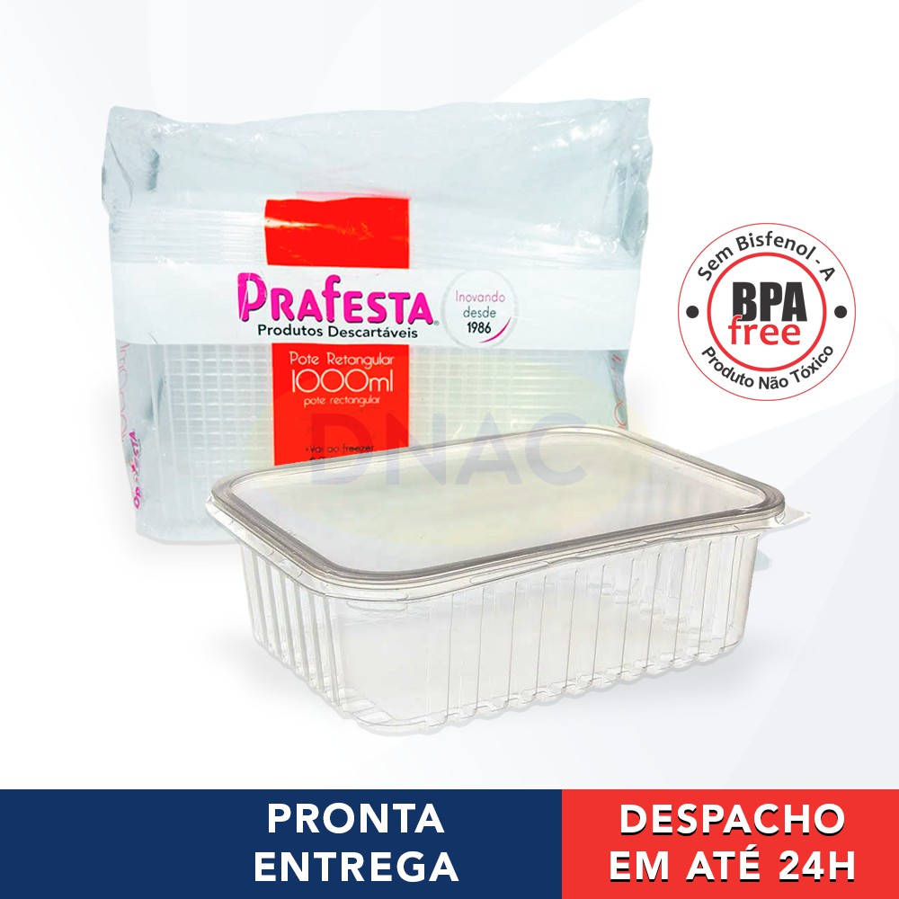Kit 24 Unid. Pote Plastico Retangular Descartável 250/350/500/750/1000ml Microondas Freezer ...