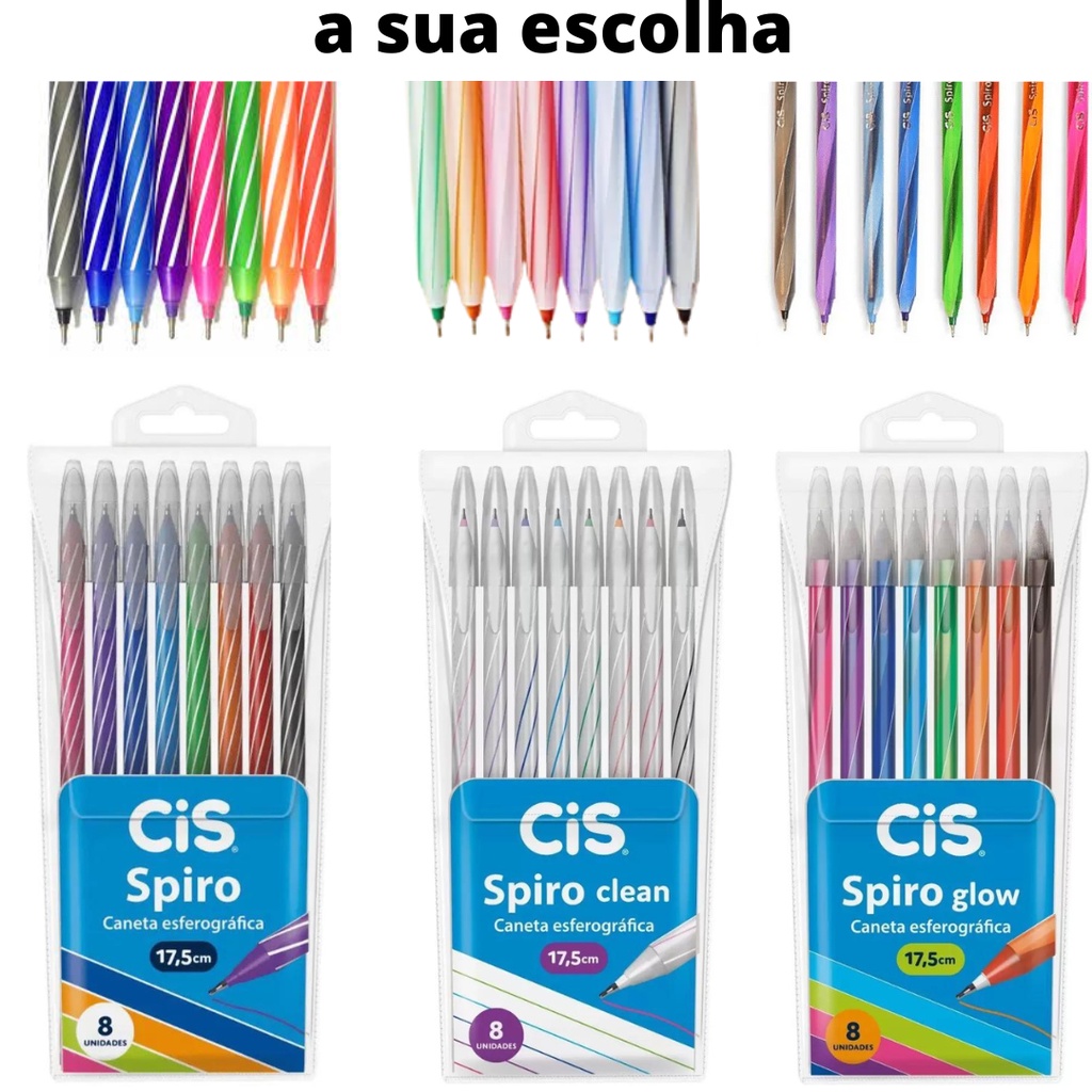 Kit 8 Caneta Cis Spiro Glow + Clean + Tradicional + Pro Ponta Agulha ...