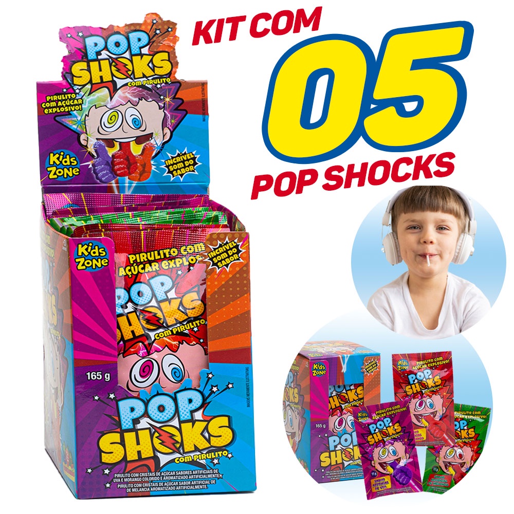 Kit 5x Pop Shock Em Pirulito Kids Zone Com Acucar Explosivo | Shopee Brasil