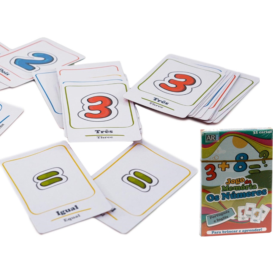 Jogo Memoria 32 Cartas Numeros Potugues e Ingles Matematica | Shopee Brasil