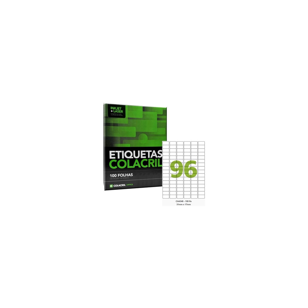 Etiqueta Adesiva A4 31 X 17 Mm Colacril Ca4348 Cx C/100 Fls | Shopee Brasil