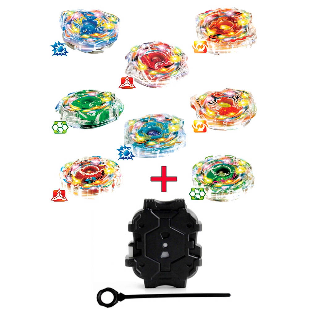 1 Beyblade Burst Com Luz Colorida +1 Lançador Pião Zip Zap Com luz ...