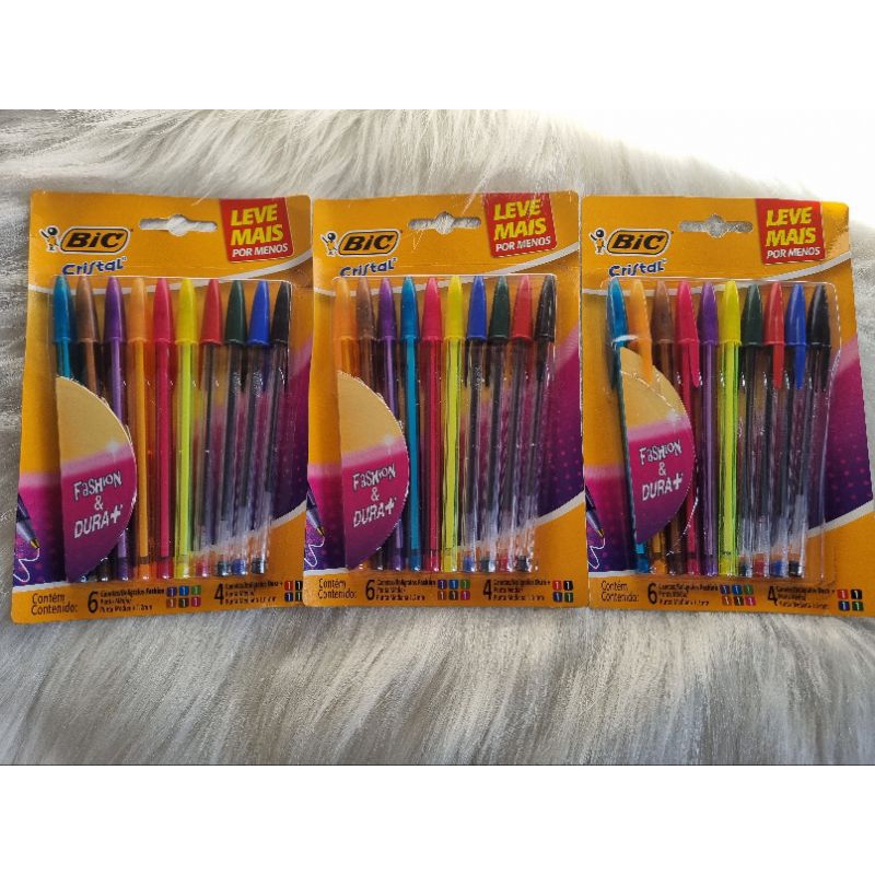 Kit de Caneta Esferográfica Bic Cristal Fashion 10 e 12 Cores Vivas ...