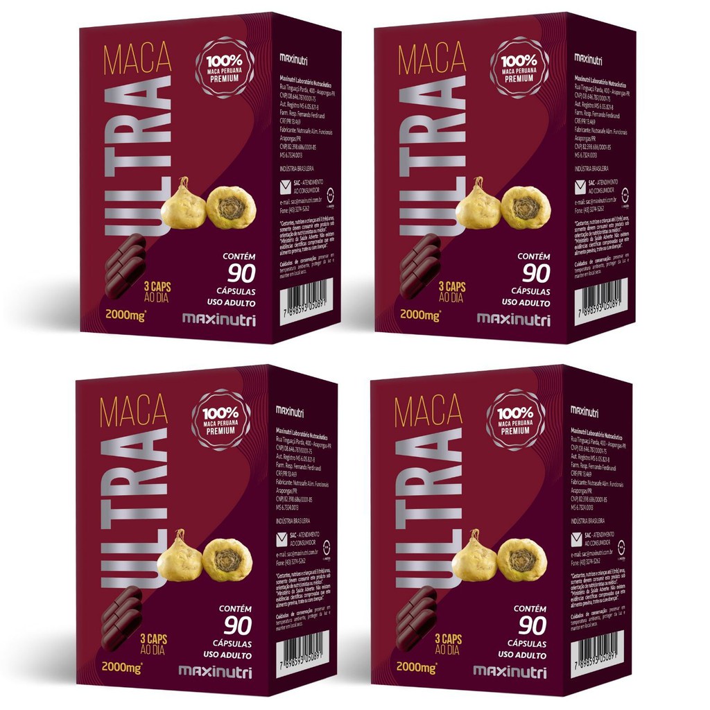 Kit C/4 Maca Ultra Peruana 2000mg C/ 90 Caps Original Max | Shopee Brasil