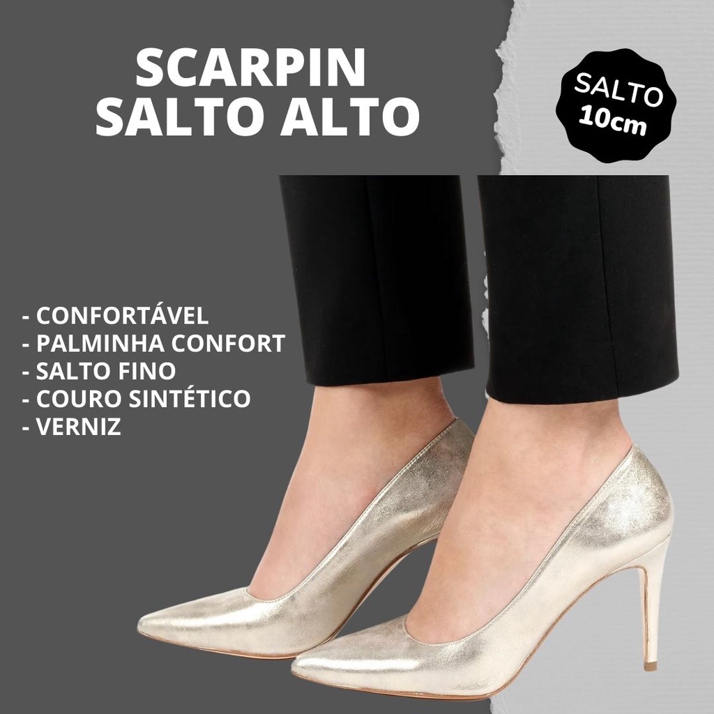 Sapato Scarpin Dourado - Salto Baixo ou Salto Alto - Glamour Elegância ...