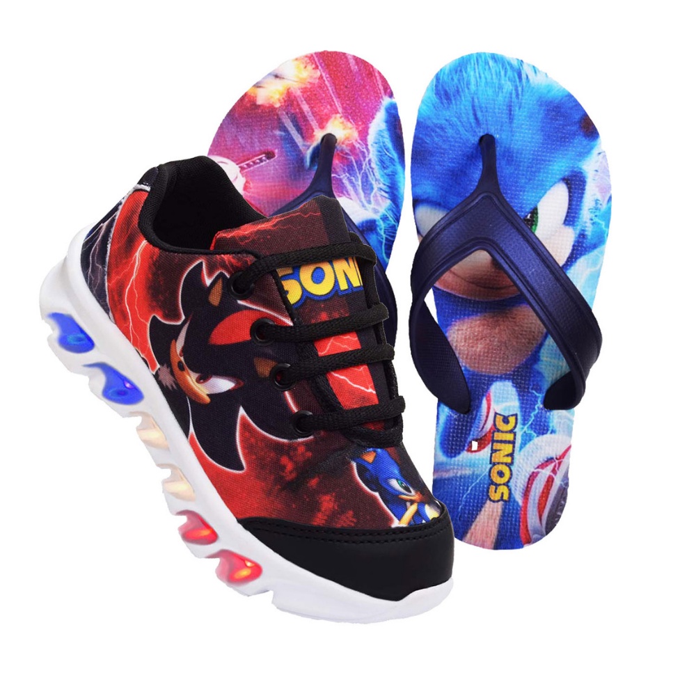 Tenis infantil led menino Sonic preto Shadow + chinelo | Shopee Brasil