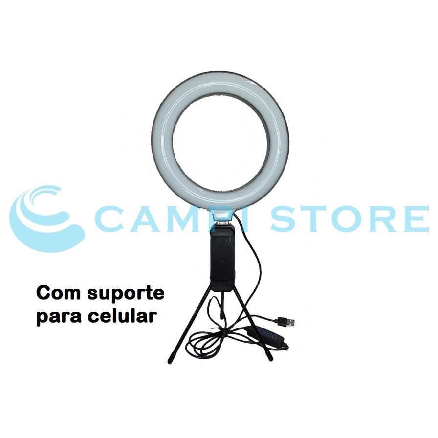 RING LIGHT Led de Mesa Portátil 6 Polegadas com Tripé De 14,5 Cm Blogueira Maquiagem Selfie ...