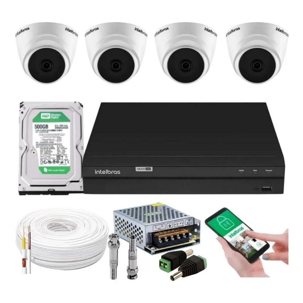 Kit 4 Camera de Seguranca Intelbras Dome vhl 1120d Dvr 4 canais multi ...