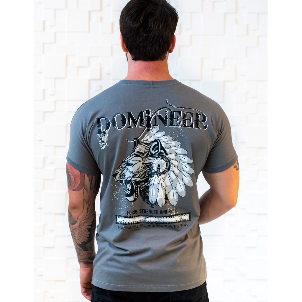 Camiseta Domineer Cinza [Sem Costura na Manga] | Shopee Brasil