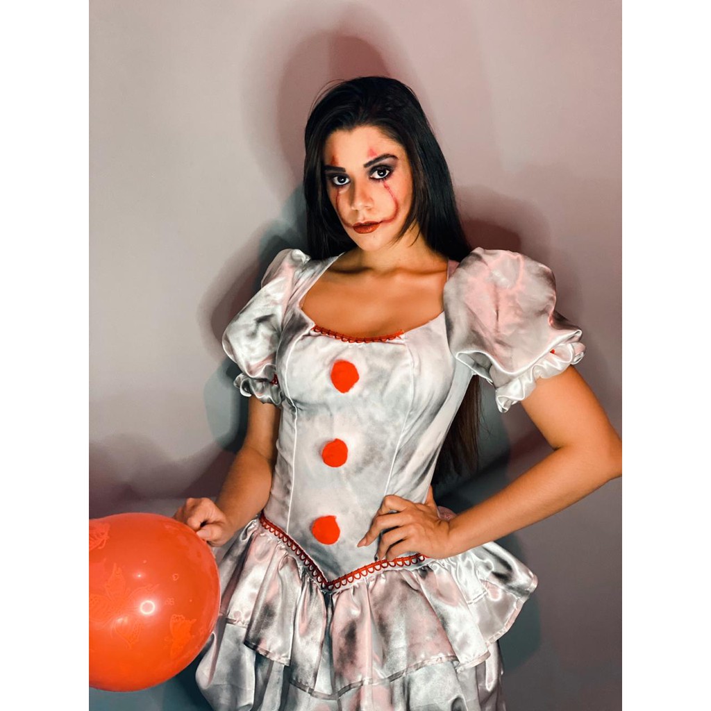 Fantasia Palhaça Feminina Adulto Vestido Halloween Palhaço Assassina ...