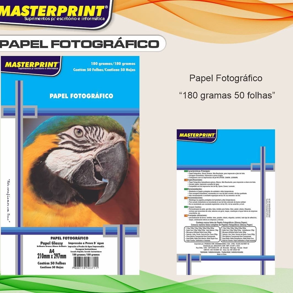 Papel Fotográfico A4 Glossy 180g - 50fls - Masterprint | Shopee Brasil