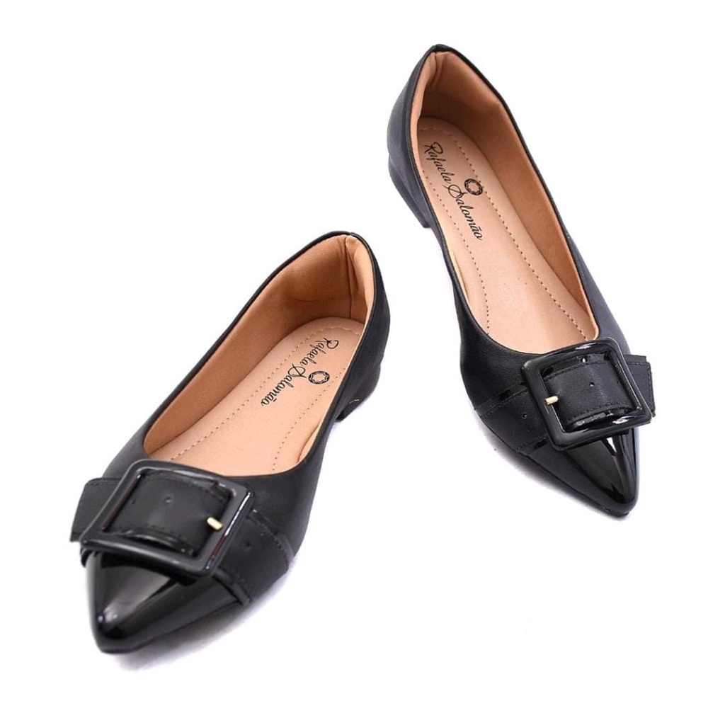 Sapatilha Retro preta com detalhe em fivela confortavel macio moda ...