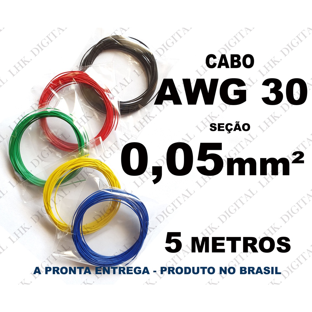 Cabo AWG 30 - 0.05mm2 - 5 metros | Shopee Brasil