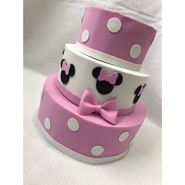 Bolo fake Minnie rosa 3 andares - Papelão e Eva | Shopee Brasil