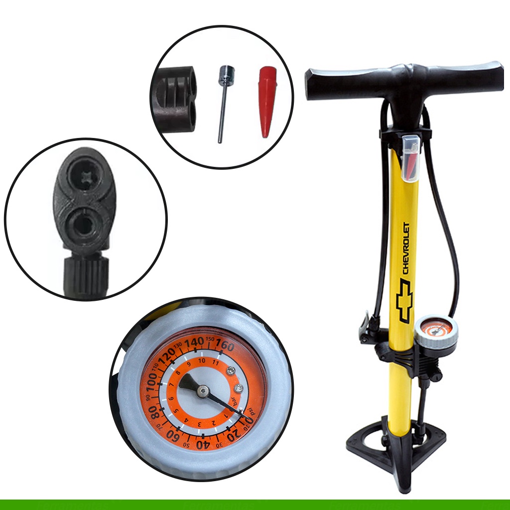 Bomba Ar Manual Com Manometro Para Encher Pneus Carro Moto Bicicleta ...