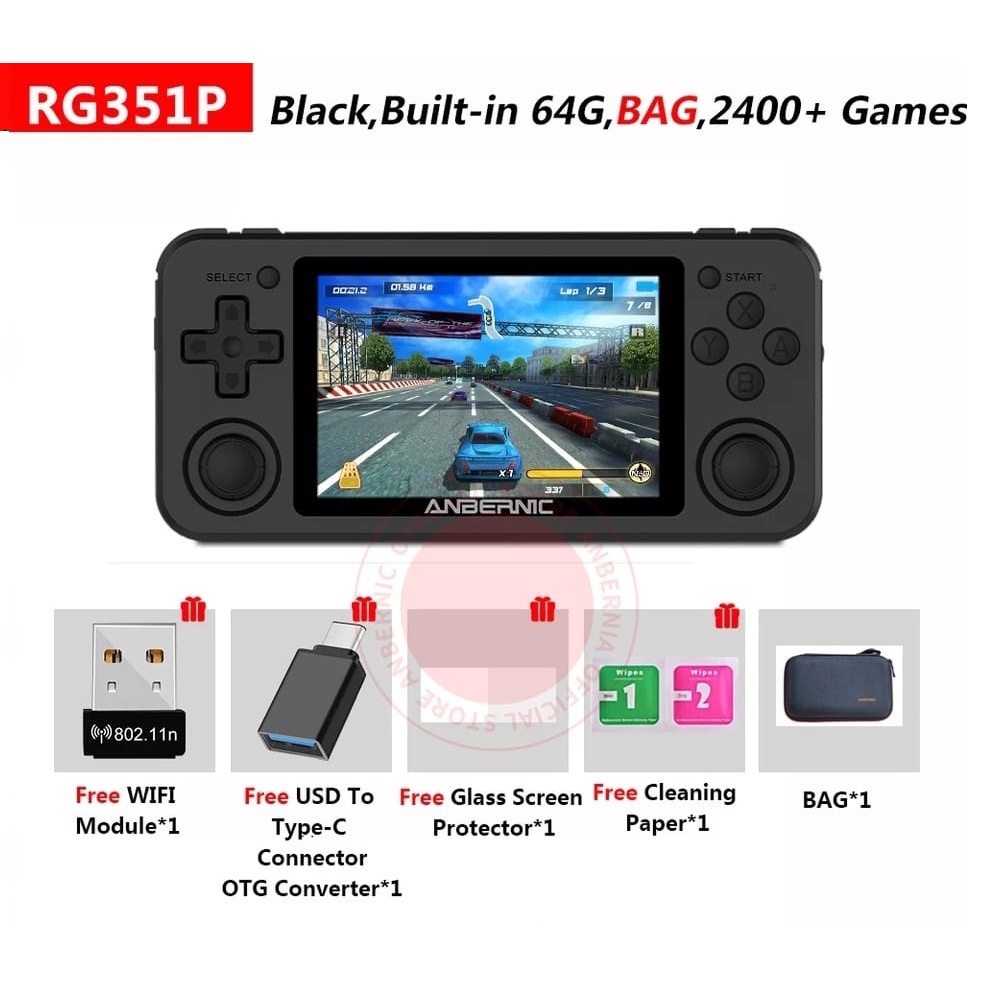 Anbernic RG351P Portátil Vídeo Game Console 64G 2400 Jogos PS1 Games Retrô Black | Shopee Brasil