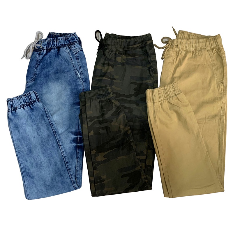 Calça Jogger Masculina Jeans Sarja Com Elástico E Bolso Escorrega O