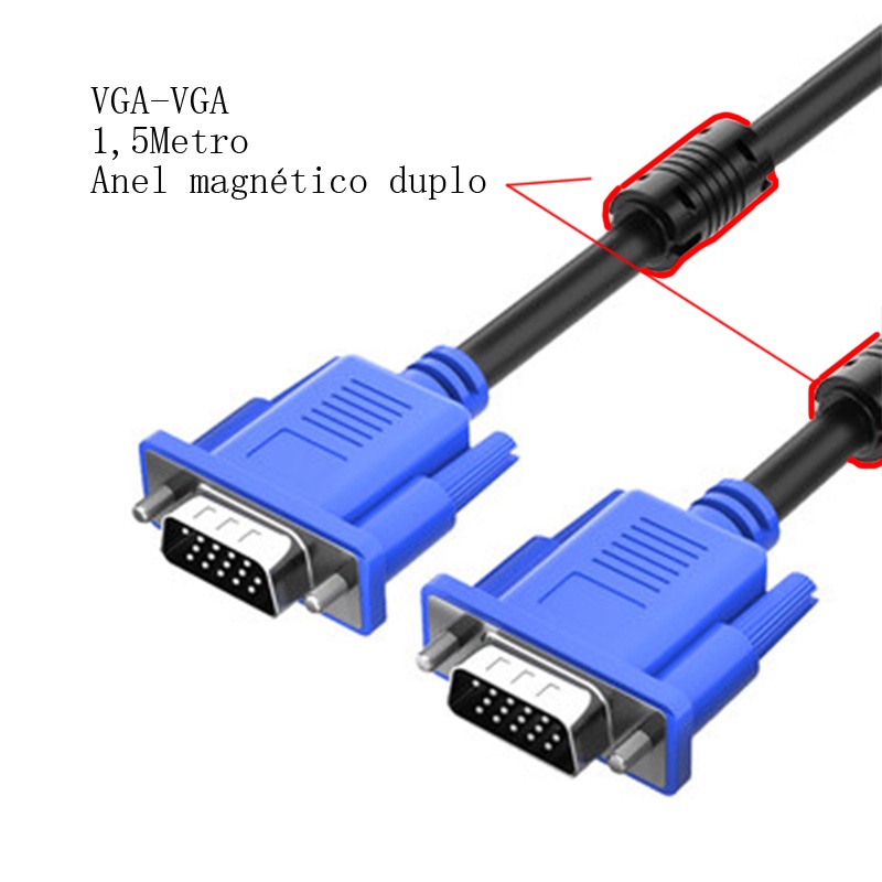 Cabo Vga Para Monitor anel magnético duplo Anti-interferência 1,5 metro Vga X Vga | Shopee Brasil