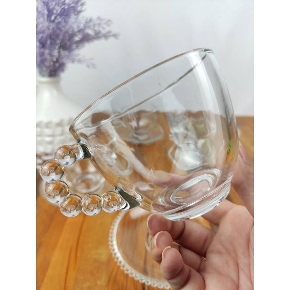 Jogo 4 Xícaras De Vidro Com Pires Para Chá 220ml - Pérolas | Shopee Brasil