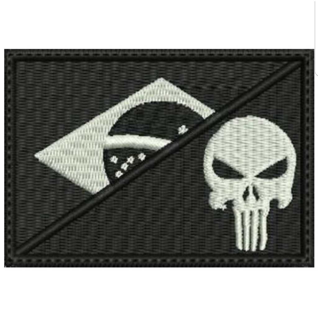 Patch Bordado termocolante ou Velcro® BANDEIRA BRASIL E CAVEIRA PUNISHER6cm ou 8cm - Corre Que ...