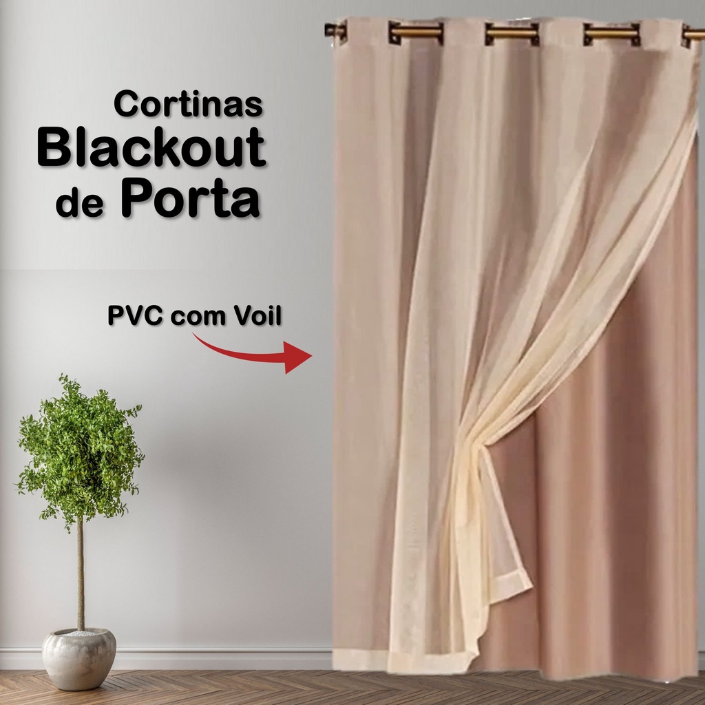 Cortina com Blackout PVC Com Voil para Sala Quarto Janela Tamanho 2,00 ...