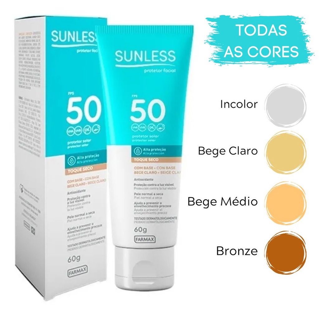 Protetor Solar Facial Fps50 Sunless 60g Incolor Bege Claro Bege Medio ...