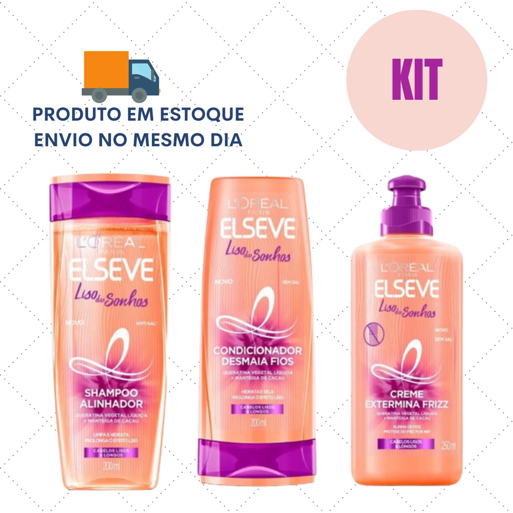 ELSEVE LISO DOS SONHOS - SHAMPOO 200ml - CONDICIONADOR 200ml - CREME ...