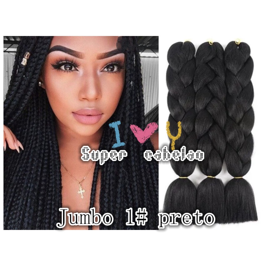 cabelo Kanekalon Jumbo Tranças Box Braid Twist Cor #1 preto 165gramas ...