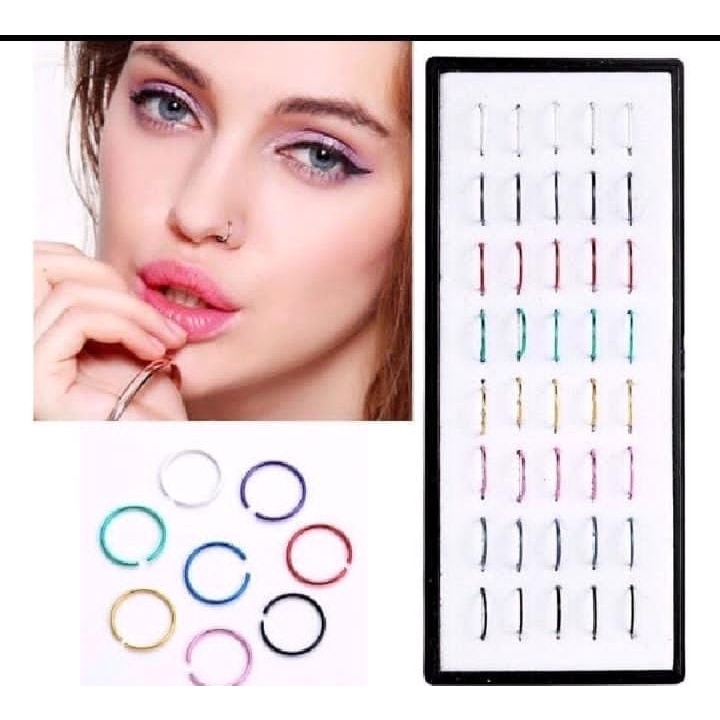 Cartela De Piercing Argola Para Nariz Colorido Com 40 Unidades | Shopee ...