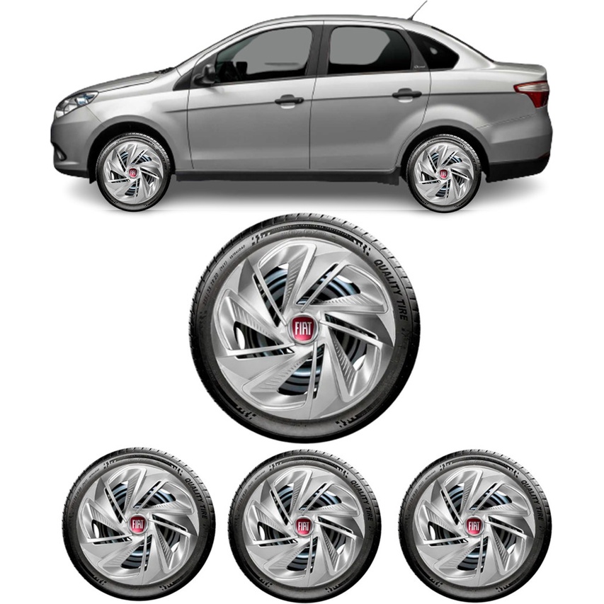 Jogo 4 Calotas Esportiva Nitro Prata Aro 14 Fiat Grand Siena 2013 2014 2015 2016 2017 2018 2019 ...