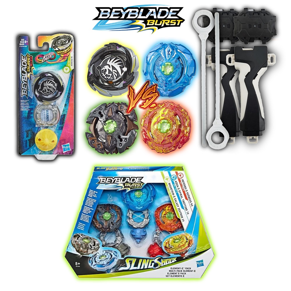 Kit 4 Beyblade Burst Kit Elemento X + Morrigna M5 Hasbro c/2 Lançador 2 ...