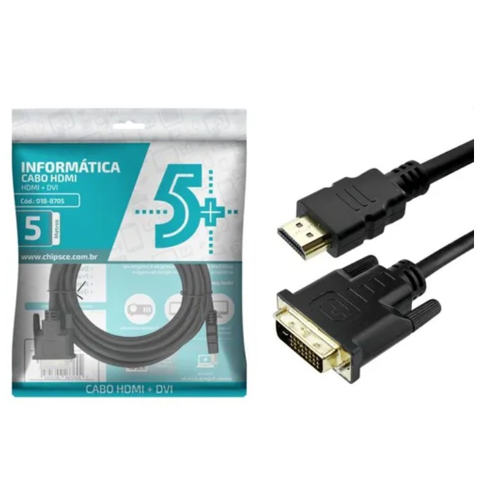 Cabo Dvi (24+1) P/ Hdmi Macho 5m Preto | Shopee Brasil