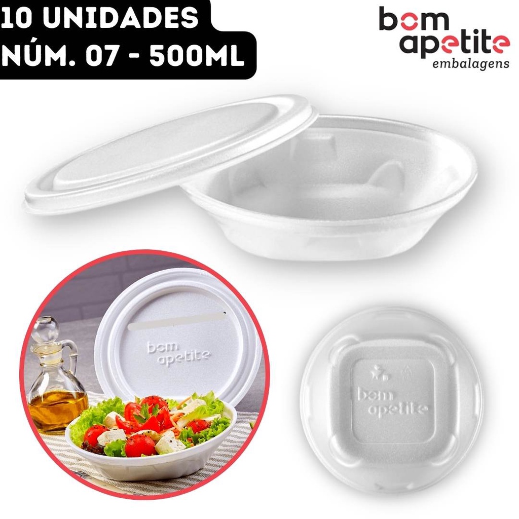Marmitex Marmita Branca com Tampa Isopor Térmica Delivery Bom Apetite ...