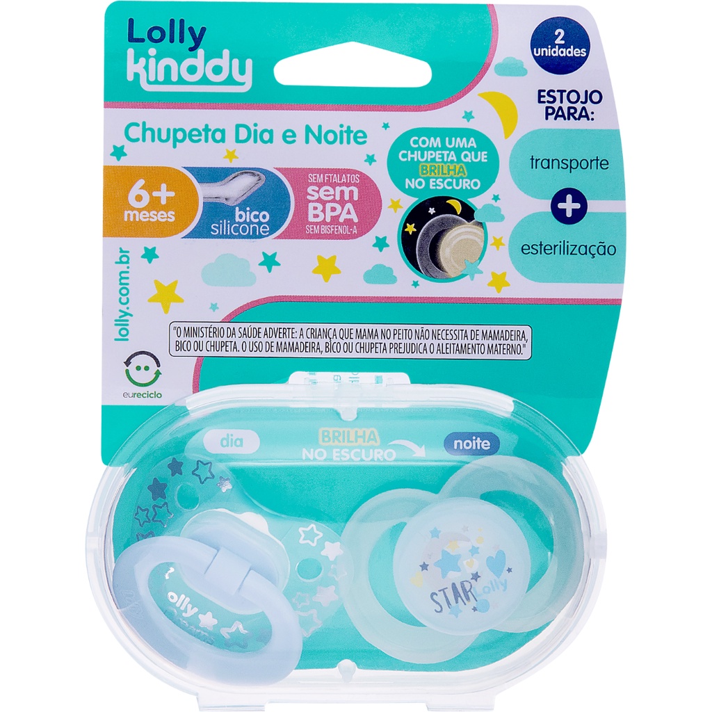 Kit Chupeta Star Dia&Noite Bico Silicone Lolly Kinddy | Shopee Brasil