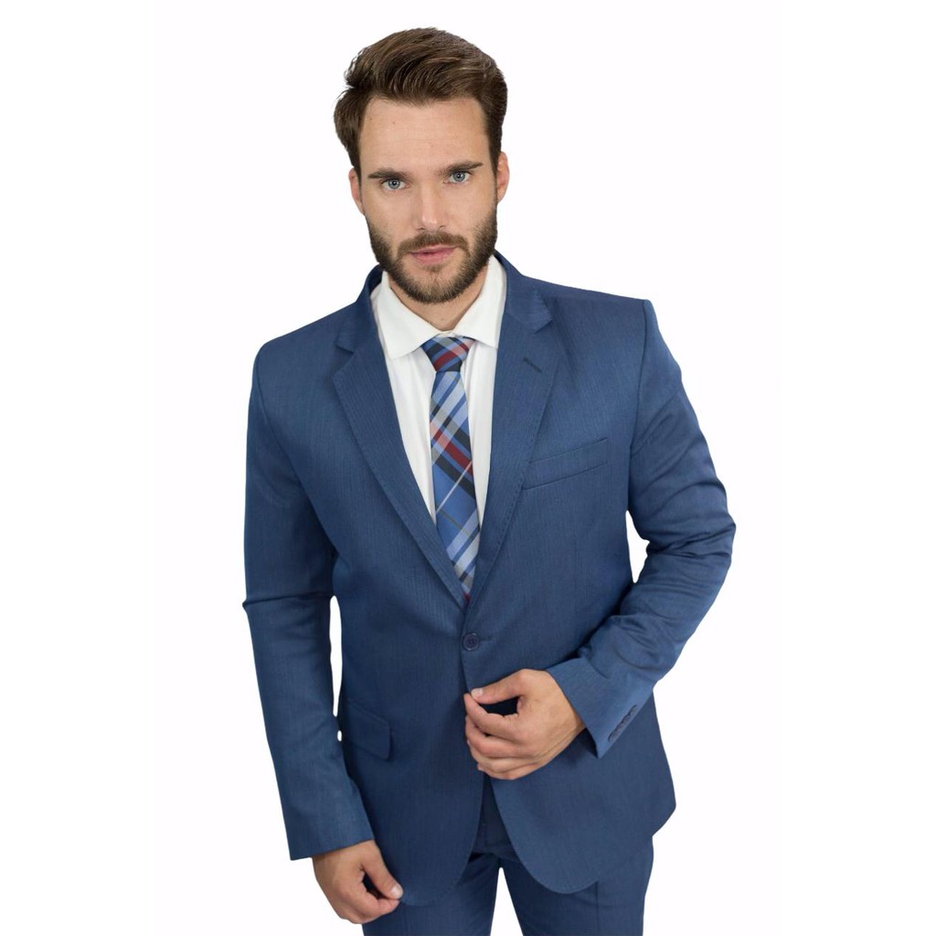 Terno Masculino Slim Azul Detalhado Jeans Microfibra | Shopee Brasil