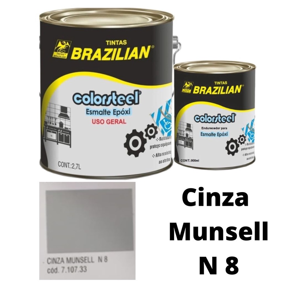 Tinta Esmalte Epóxi Colorsteel Brazilian Cor Cinza Munsell N 8 2,7L ...