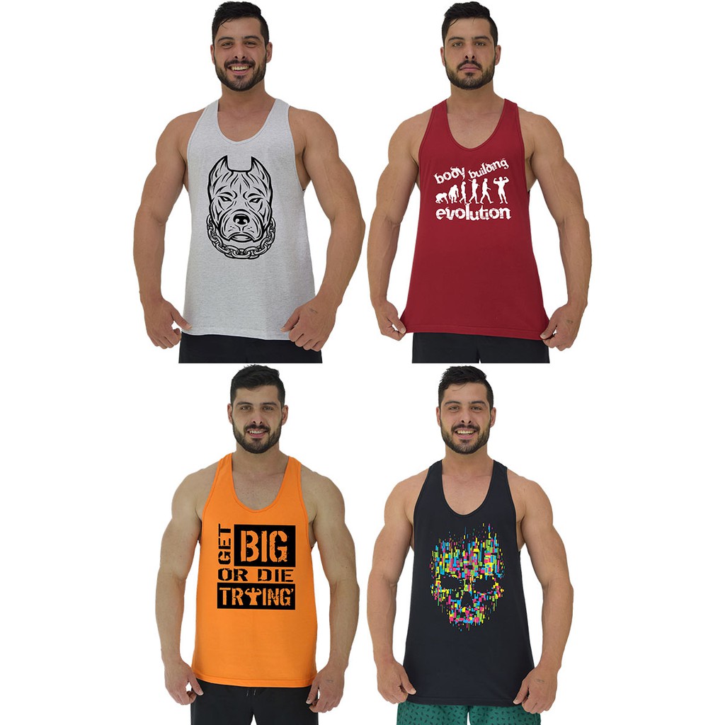 Kit 4 Regatas Cavadas Masculino MXD Conceito Casual Style Pitbull Mau ...