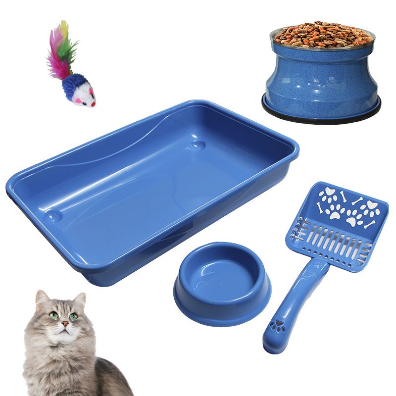 Kit Gato 4 Felino Caixa Higienica Comedouro Alto Pa Azul | Shopee Brasil